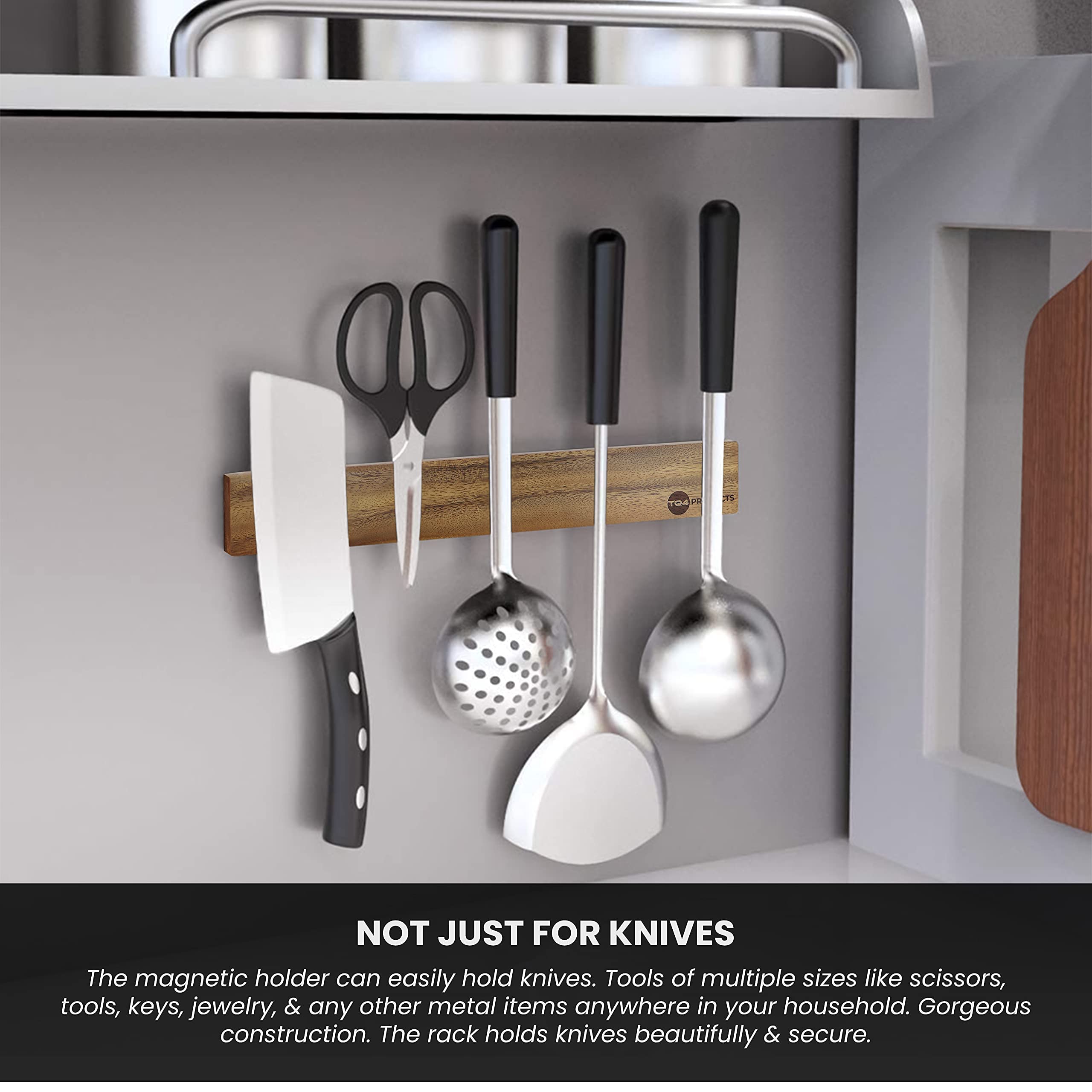Wood Magnetic Knife Holder 16inch with Powerful Magnets Strong and Thick Wall Mount Knife Rack Easy to Install and Space Saver Organizes Your Kitchen - Multifunctional Magnet Holder, Knives Excluded