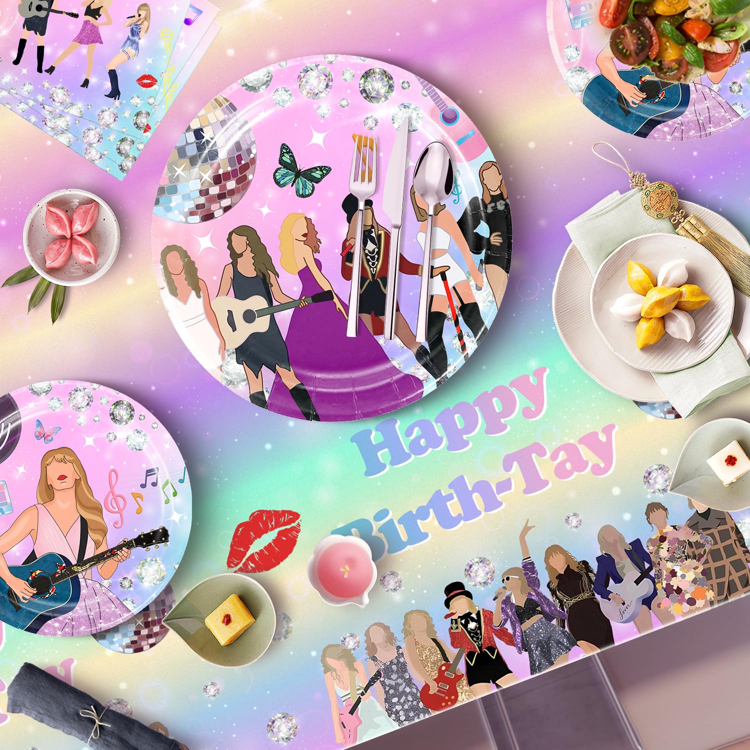 81pcs Birthday Party Decorations Plates, Birthday Party Supplies Include 40pcs Plates 40pcs Napkins 1pc Tablecloth Music Party Plates for Music Party Decorations Serves 20 Guests
