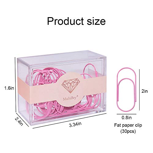 Cute Jumbo Paper Clips, Multibey 2" Non-Skid Metallic Large Wide Paperclips Bookmark in Reusable Holder Office School Supplies Desk Organizer, 50mm 30PCS Per Box (Pink/Rose Red))