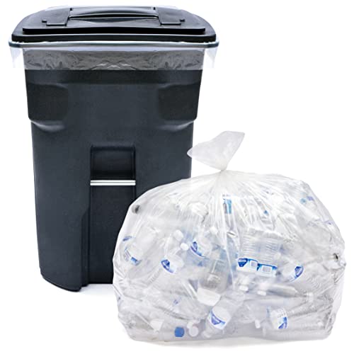 95-96 Gallon Clear Trash Bags, (Value 25 Bags w/Ties) Extra Large Clear Plastic Garbage Bags, 61"W x 68"H.