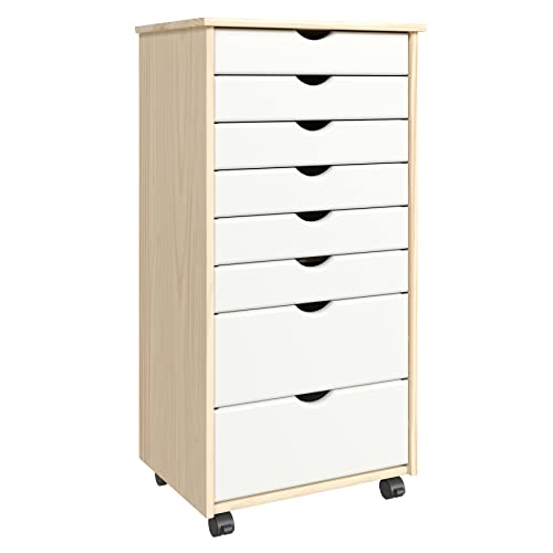 Adeptus Original Roll Cart, Solid Wood, 6+2 Drawer Extra Wide Drawers Roll Carts, White