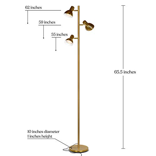 Brightech Ethan Floor Lamp, Dimmable Standing Lamp for Bedroom Reading, Great Living Room Décor, Modern LED Lamp for Living Rooms, Tall Tree Lamp for Offices - Brass