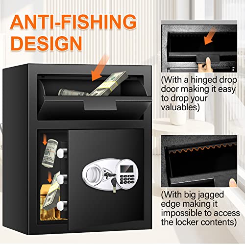 2.8 Cuft Depository Safe with Drop Slot, Anti-Theft Cash Drop Safe with Digital Keypad, Heavy Duty Money Drop Box with LED Display, Drop Safe for Business Mail Church