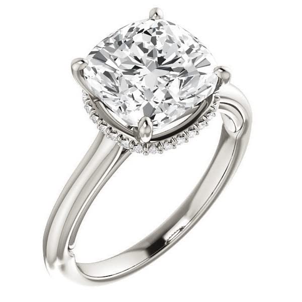 2.00CT White Color Solid 14K White Gold Cushion Cut Moissanite Diamond Ring Excellent VVS1 Four Prong Hidden Halo Solitaire Engagement Ring For Women New Year Git Christmas Gift Wedding Gift Valentine's Gift For Her (White Gold, 8)