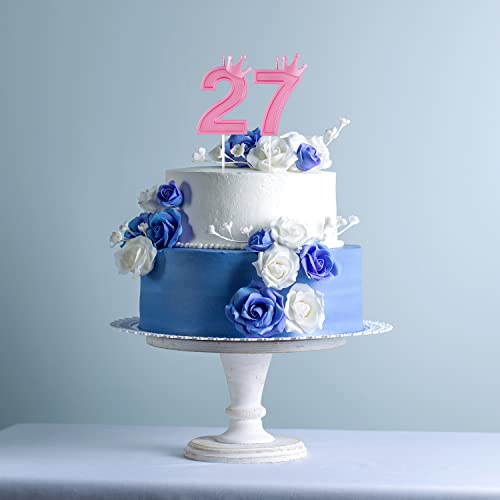 3inch Birthday Number Candle, 3D Candle Cake Topper with Crown Cake Numeral Candles Number Candles for Birthday Anniversary Parties (Pink; 4)