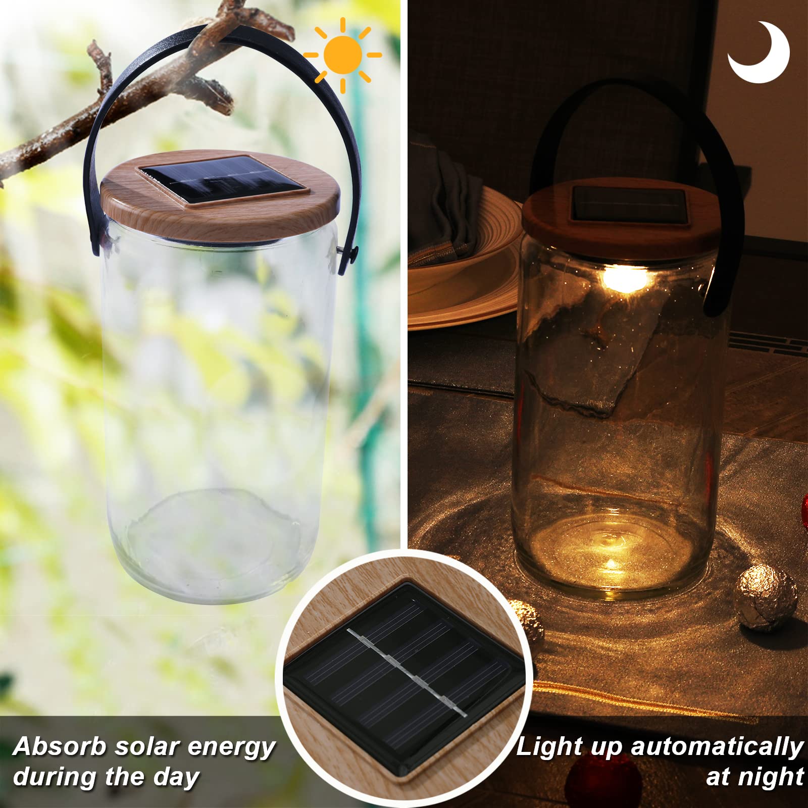 ABCCANOPY Hanging Solar Mason jar Lights Outdoor Waterproof Decorative LED Solar Lights for Patio Yard Garden Christmas Party, 2-Pack (Warm White)