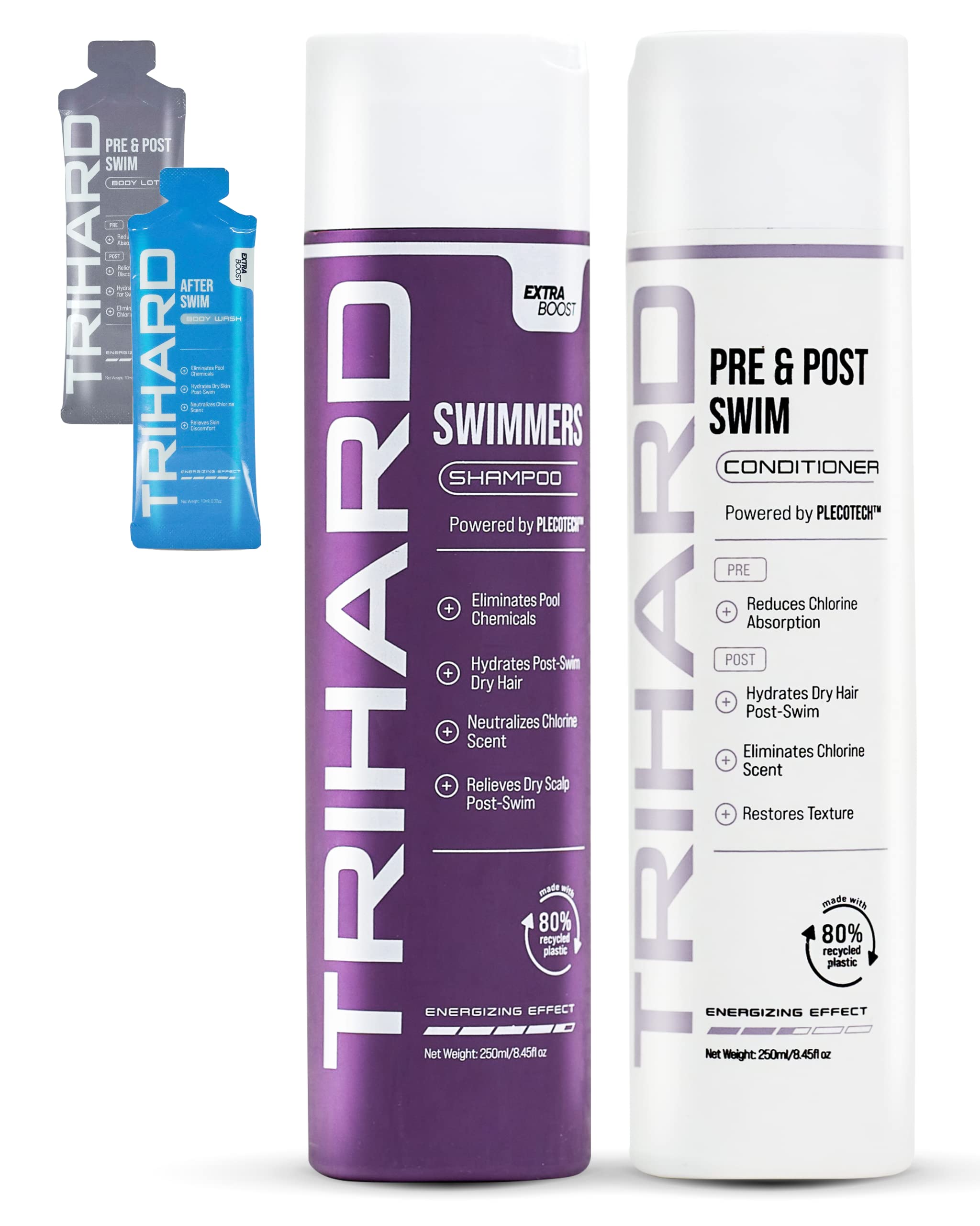 TRIHARD Swimmers Shampoo Extra Boost + Pre & Post Swim Conditioner | Chlorine And Hair Solutions | Swimming Two-In-One Duo