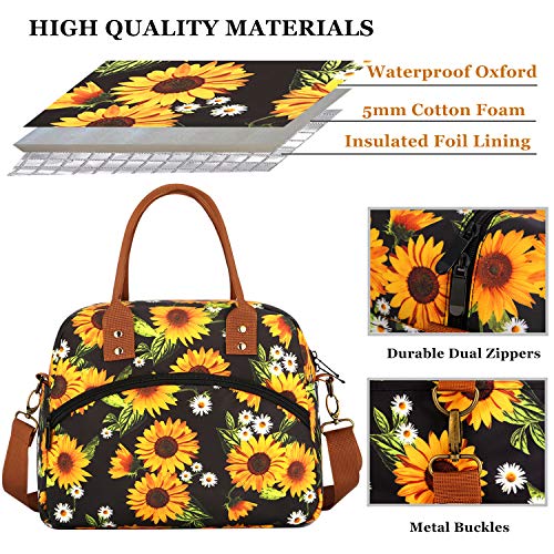 Insulated Lunch Bag Reusable Lunch Box Lunch Tote Bag Cooler Bag with Adjustable Shoulder Strap Food Storage Container Meal Prep Organizer for Women Men Adult Work Picnic - Sunflowers