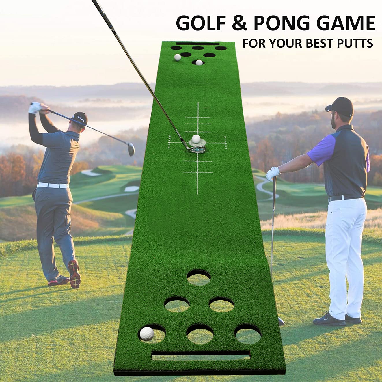 2-FNS Golf Putting Game Set, Golf Putting Green Game Set Practice Putting Mat with 4 Golf Balls,Golf Training Mat for Indoor Outdoor