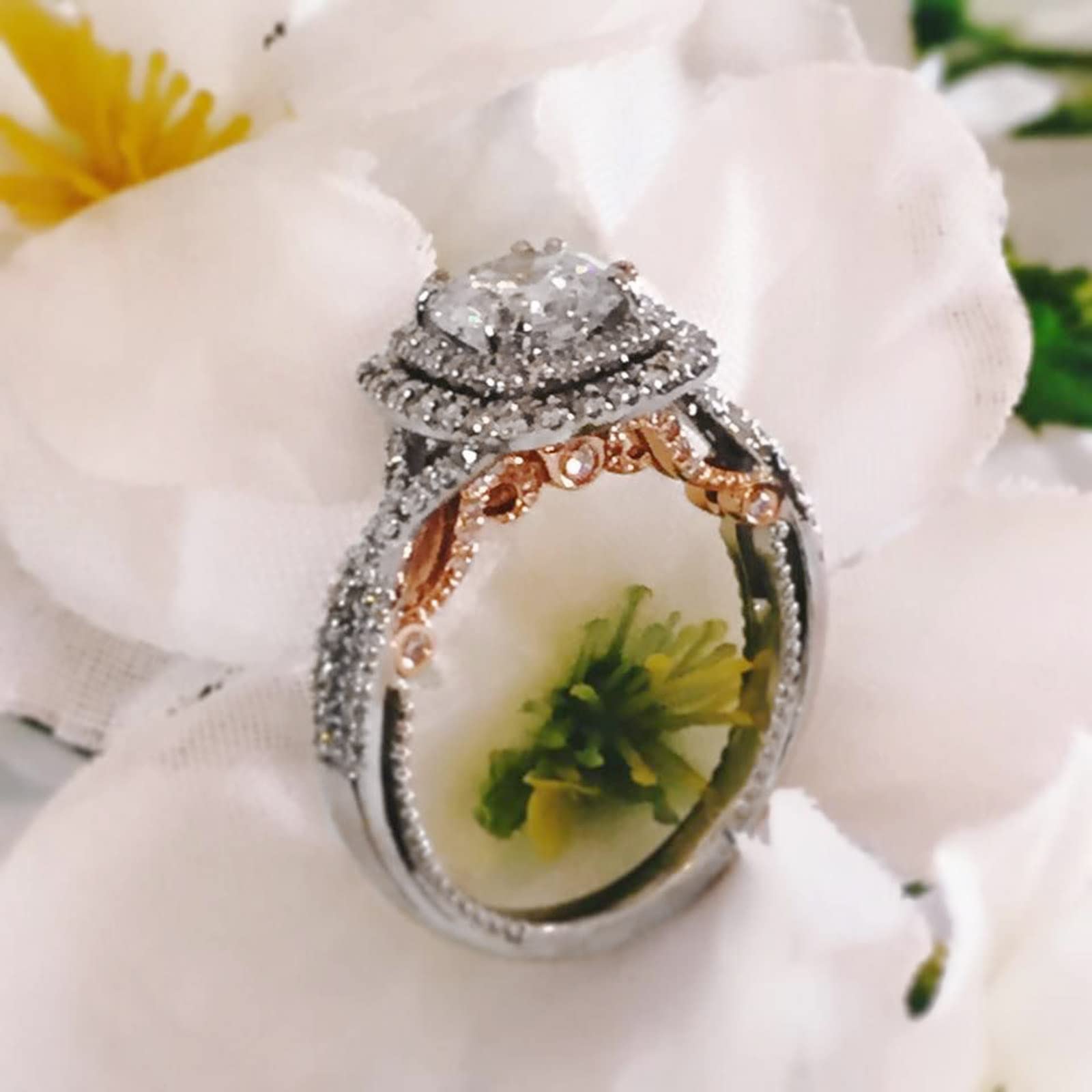 2PCS Gold Plated Square Diamond Princess Ring Set, Gold Diamond Engagement Wedding Ring Designs