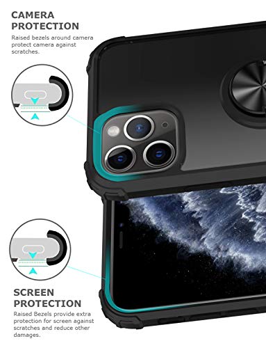 GREATRULY Kickstand Case for iPhone 11 Pro Max 6.5 Inch (2019),Drop Protection Clear Case,Slim Phone Cover Shell,Soft Bumper + Hard Back + Ring Stand Fits Magnetic Car Mount,Black