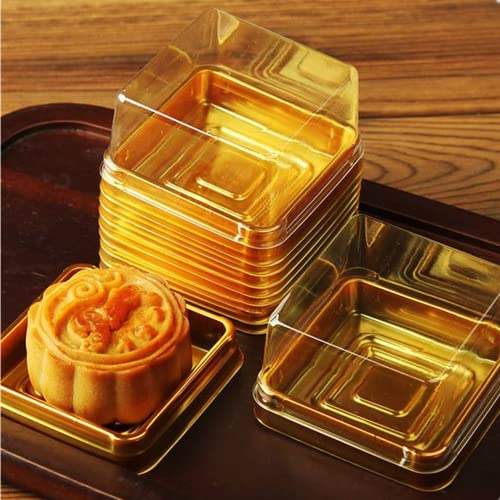 50 Pack Gold bottom Clear cover plastic mini cake box - muffin box - moon cake box - mung bean cake snow Mei Niang box(bottom 2 Inch X high 1-1/2 Inch)