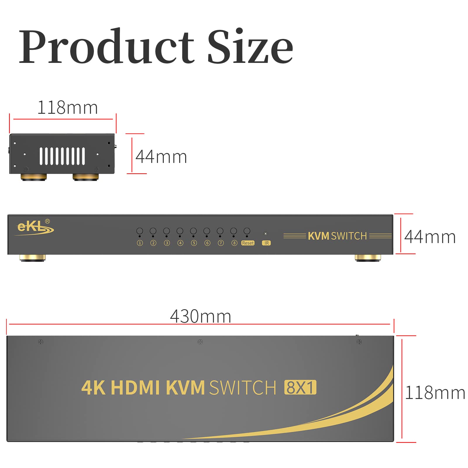 eKL KVM Switch, 8 Port v1.4 HDMI KVM Switch Supports Hotkeys Swapping 4K@30Hz 1080p 3D, 8 in 1 Out 8 PCs Sharing with One Set of Keyboard and Mouse