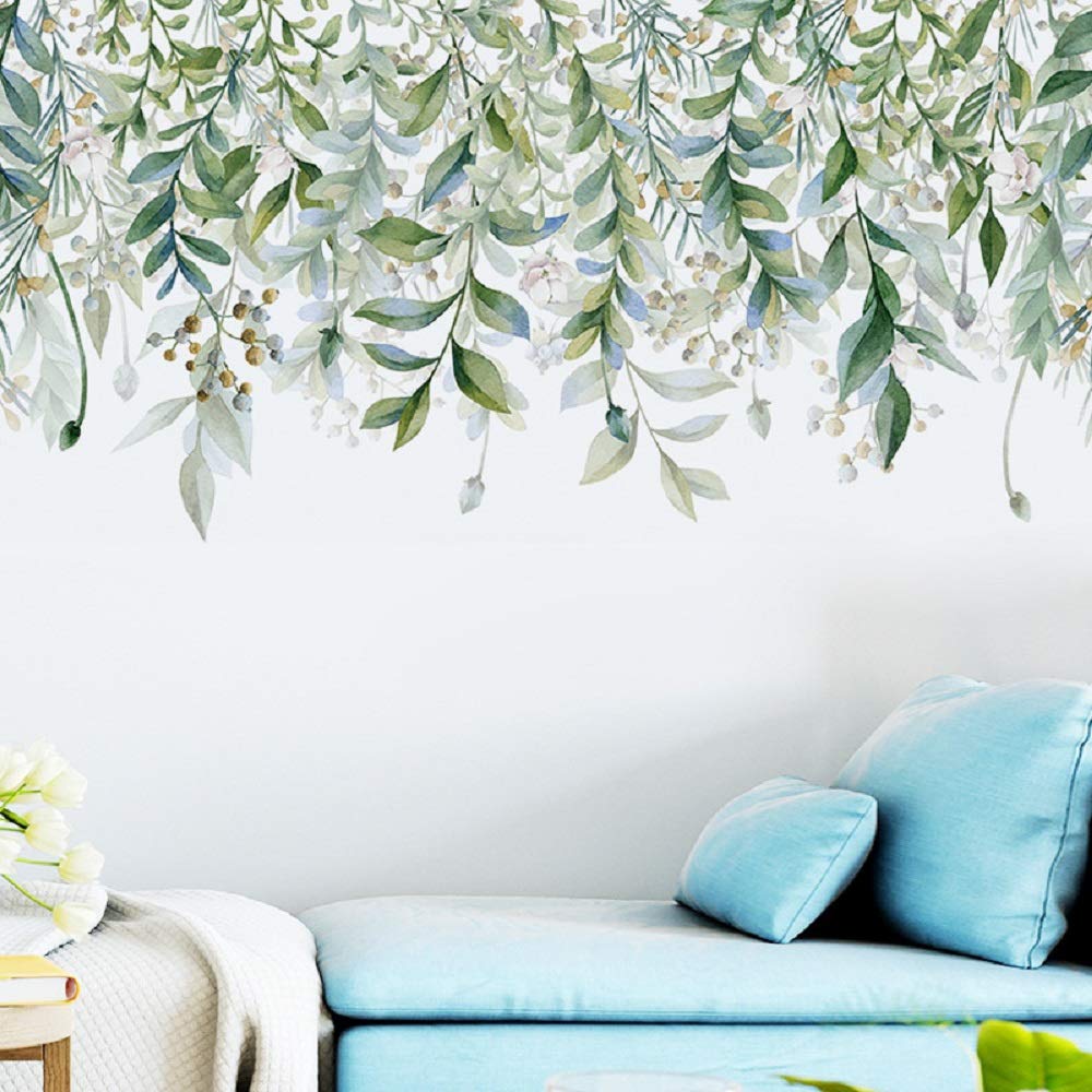Amaonm 3D Removable Hanging Green Leaves Wall Decor Wall Decals Plants Leaf Wall Stickers Murals for Home Wall Background Kids Girsl Baby Bedroom Nursery Living Room Classroom Office (C11)