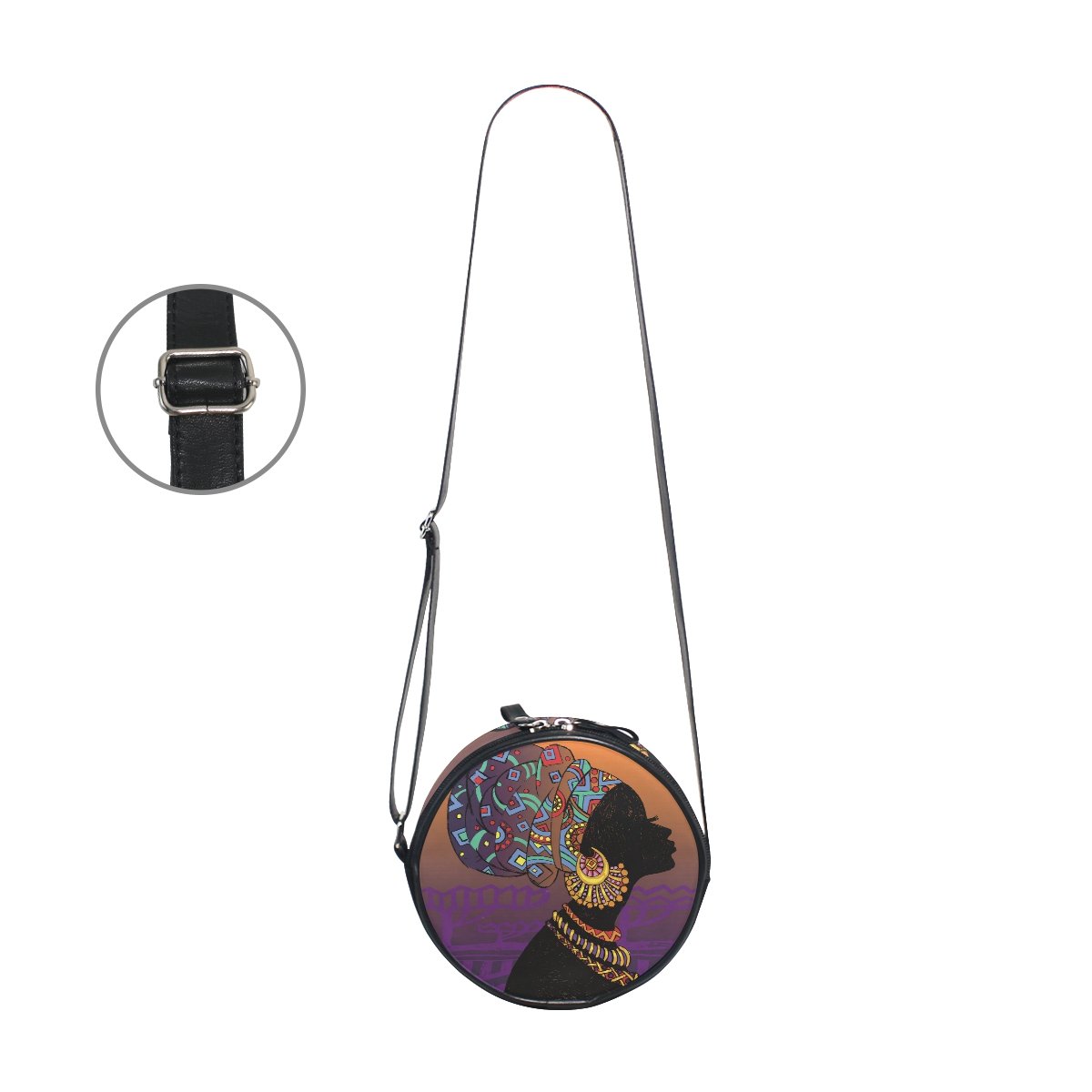 ALAZA Ethnic Silhouette African Woman Round Crossbody Bag Canvas Messenger Purse