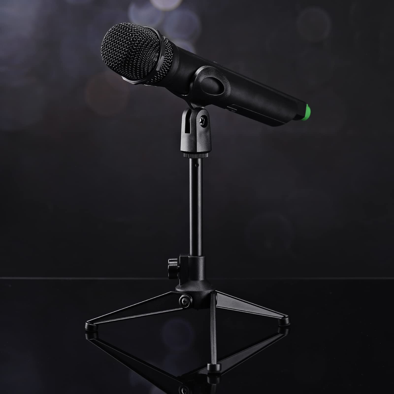 2 Pack Desktop Microphone Stand Desk Mic Stand Adjustable Universal Microphone Holder Foldable Small Microphone Stand Microphone Table Stand Tripod with Clip Compatible with Sm58 Sm57 Pga48 Pga58 Etc.