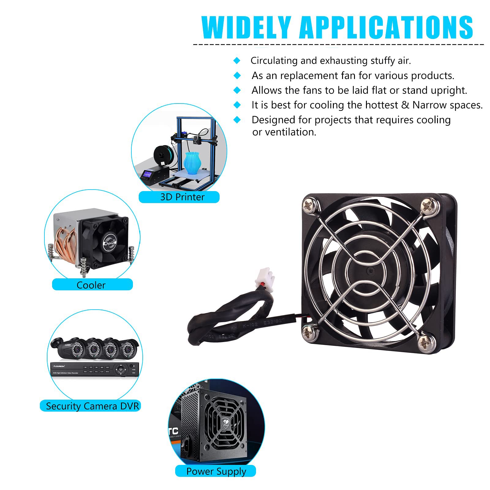 2-Pack 60mm x 60mm x 15mm 12V 6000RPM Brushless Small Cooler Cooling Replacement Fan Dual Ball Bearing
