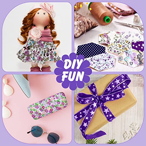 40 Pcs Floral Cotton Fabric Patchwork Roll Cotton Quilting Fabric Roll up Cotton Fabric Quilting Strips 2.55 Inch Precut Patchwork Roll for Craft Sewing DIY Crafts (Purple Flower)