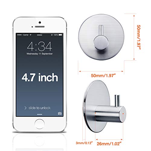 Adhesive Hooks Heavy Duty Wall Hooks Waterproof Stainless Steel Hooks for Hanging Coat, Hat,Towel Robe Hook Rack Wall Mount- Bathroom and Bedroom(Round)-4 Packs