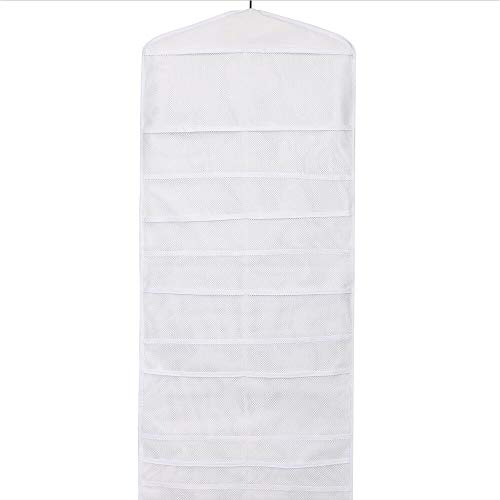 Cysline 600D White Polyester Dual-Sided Hanging Closet Organizers Holder 18 Mesh Pockets for Bra,Underwear, Socks, Accessories,Clothes Organizers 38x16