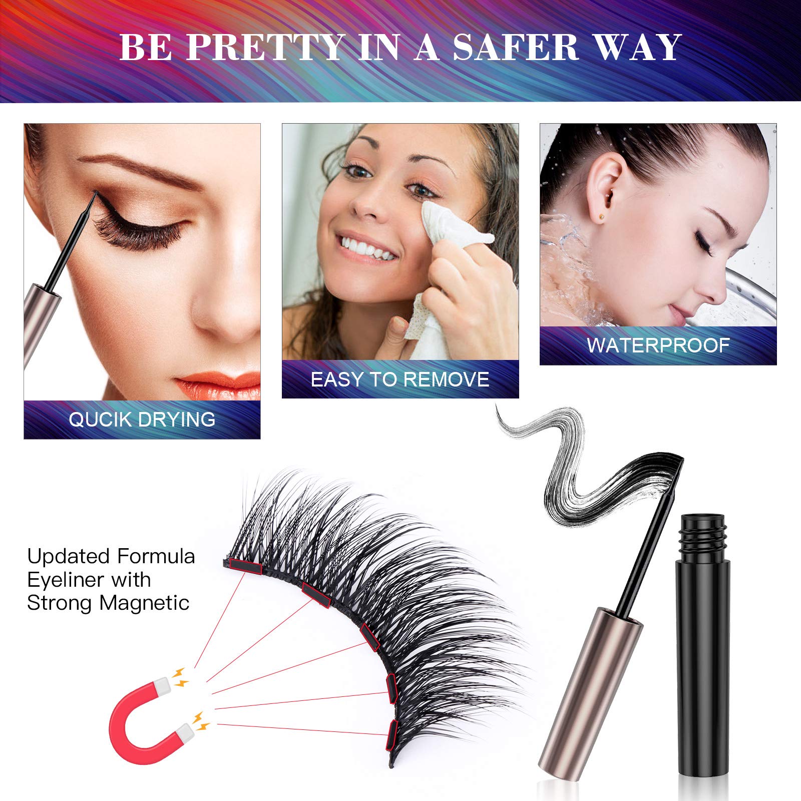 EverNice 2021 Upgraded Magnetic Eyelashes with Eyeliner, 10 Pairs Magnetic eyelashes,with Tweezers and Mirror Box Easy to Carry
