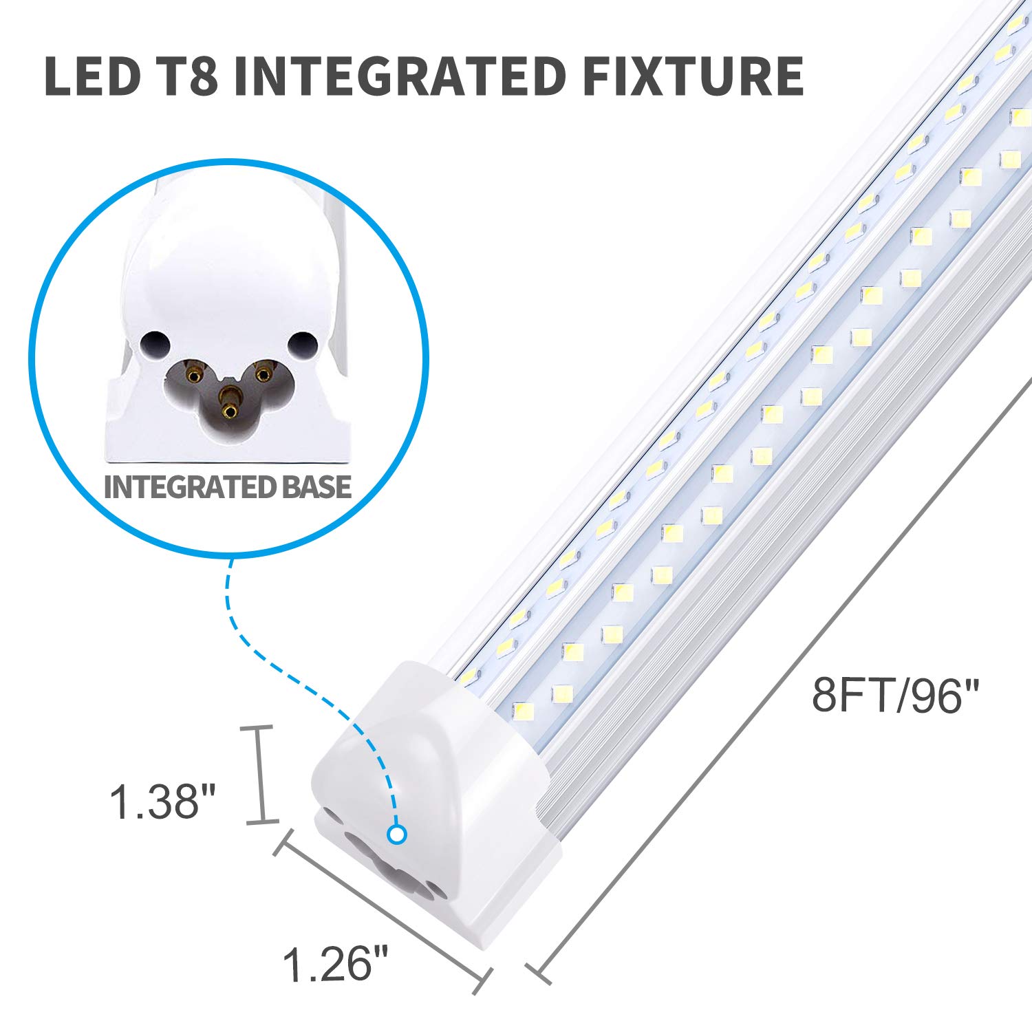 8FT 120W Linkable Shop Light Fixture, T8, 6000K, Clear Cover, V Shape, LED Shop Lights, Cold White, 8 Foot LED Tube Light, High Output, LED Light Bulb for Garage, Warehouse, Plug and Play,(12-Pack)
