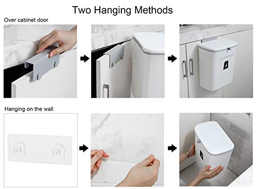 Lunies 2.4 Gal Compost Bin/Hanging Small Trash Can with Lid for Kitchen Cabinet Door/Counter Top/Under Sink/Bedroom/Bathroom/Cupboard White