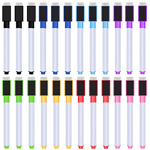 Boao 24 Pieces Erase Marker with Erasers Small Whiteboard Dry Erase Markers Magnetic Dry Erase Markers with Erasers Cap for School and Office, 8 Assorted Colors
