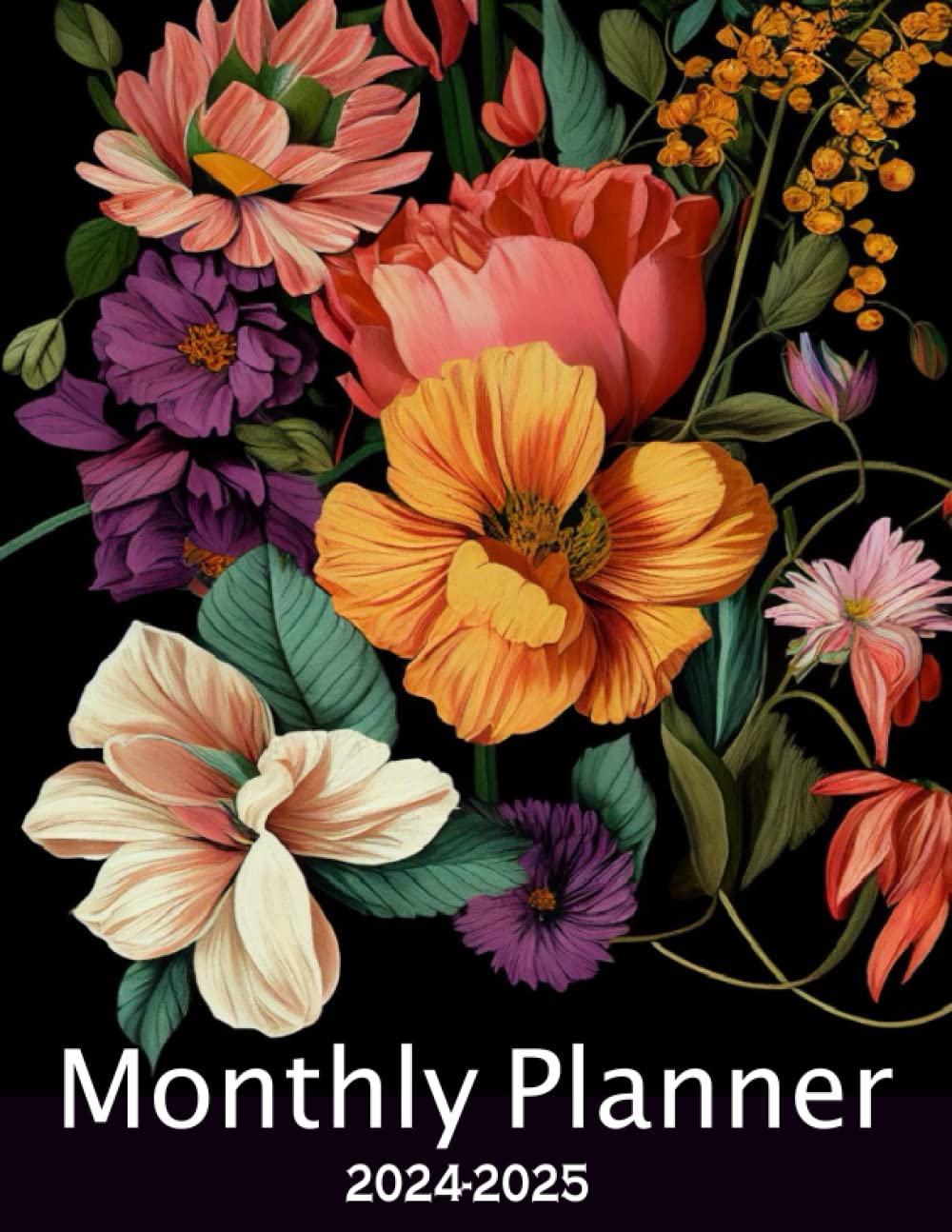 2024-2025 Monthly Planner: Large Floral Two 2 Year Agenda Organizer Diary - 24 Months Calendar