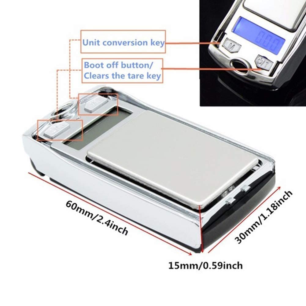200g/0.01g Precision Mini Portable Gram Scale with Ring Keychain，Multi-Function Car Key Shape Electronic Scale for Jewelry，Medicine, Herb, Food