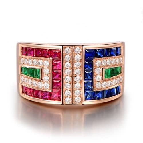2.25 Cttw Princess Shape Simulated Ruby, Sapphire, Emerald & White Cubic Zirconia Wedding Engagement Band Ring in 14K Rose Gold Plated 925 Sterling Silver - Ring Size - 6.5