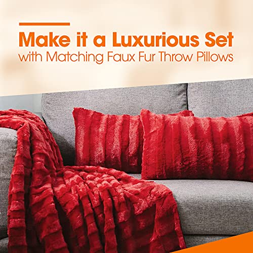 Cheer Collection Faux Fur Blanket, Luxurious Blanket for Couch, Throw Blanket, 60" x 70" inches, Red Maroon