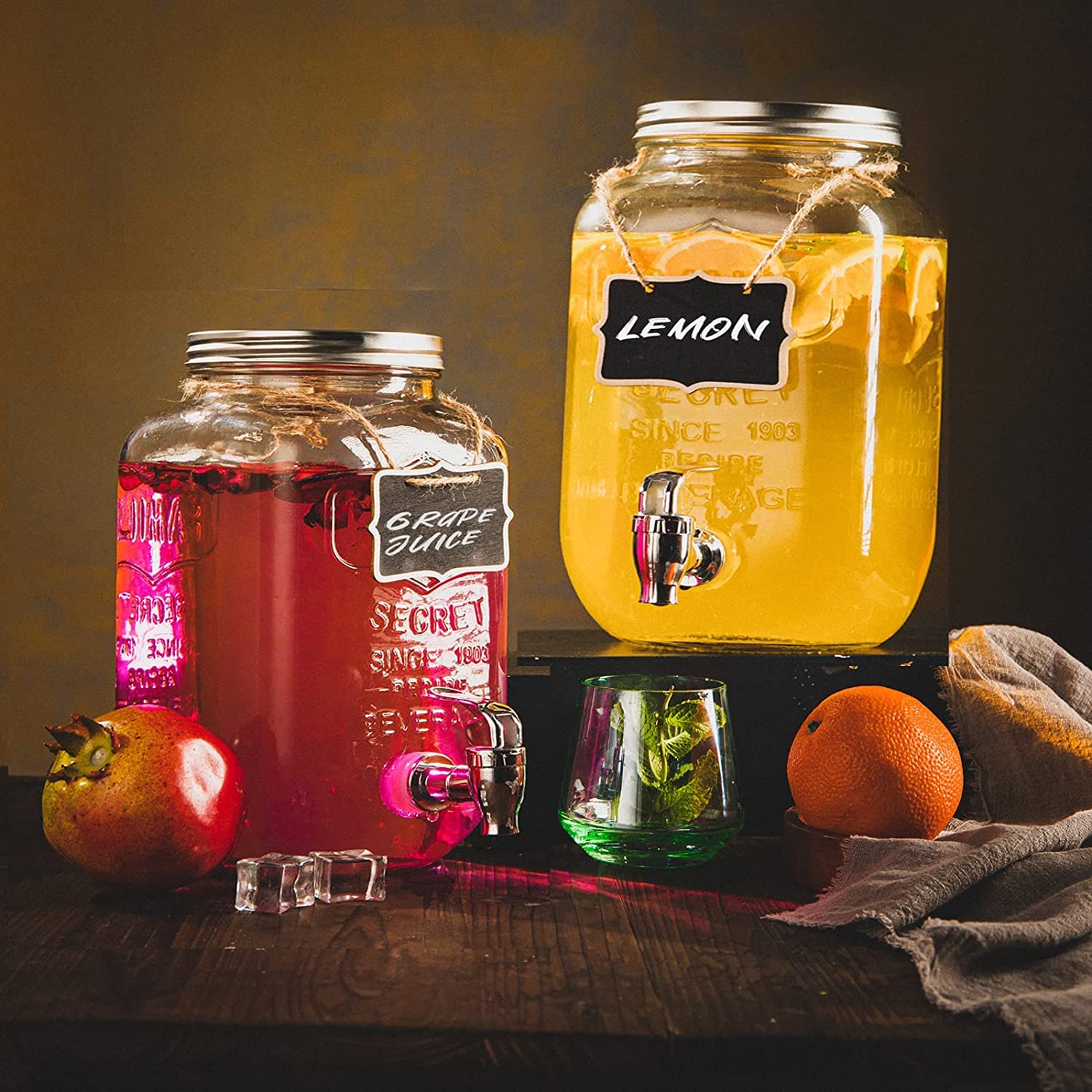2 Pack Drink Dispenser Beverage Dispenser with Spigot Each 1 Gallon Glass Drink Dispensers for Parties Lemonade Sangria Dispenser Mason Jar Drink Dispensers with Chalkboards