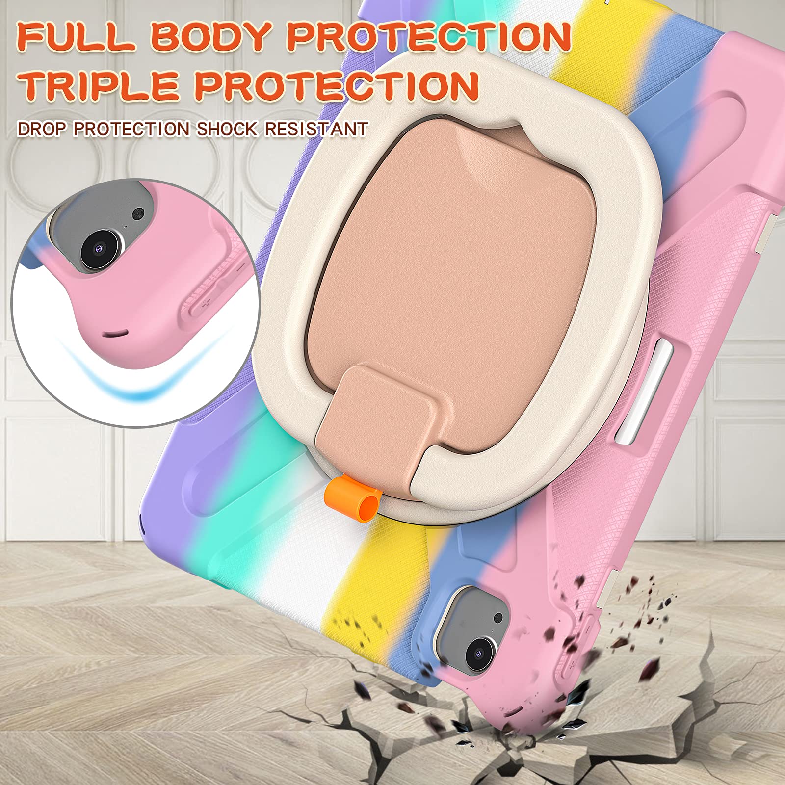 MEEgoodo Case for iPad Air 11 inch (M2) 2024&iPad Air 5th 4th Generation 10.9 inch 2022 2020&iPad Pro 11 inch Case 4th/3rd/2nd/1st Gen 2022 2021 2020 2018 with Pencil Holder&Stand&Strap,Colorful Pink