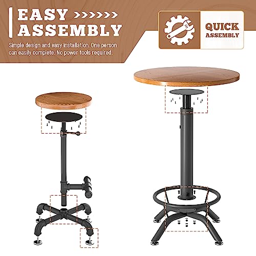 AA Products Industrial Bar Table & Stools Sets, 23.6" Dia Swivel Round Wood Adjustable Height Bar Table and Chairs Set for Party Bistro Cafe Cocktail Whiskey Equipped with Crank Handle
