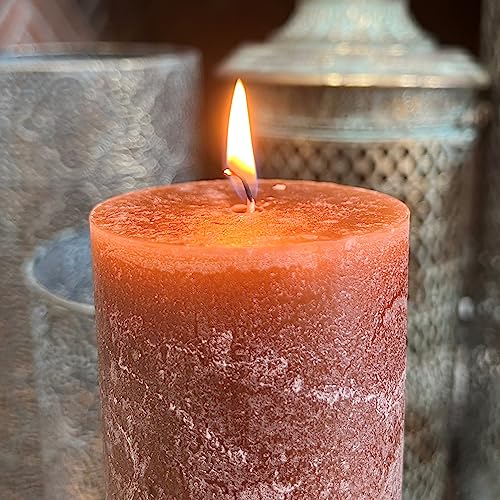 3 Piece Pillar Candle Set, Paraffin Wax, 68 Hours Burn Time, Cotton Wick, Shades of Marbled Amber, Rustic Brown and Dark Brown