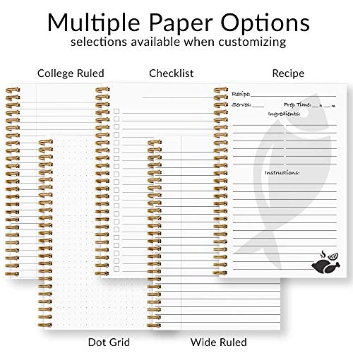 Bold Blooms Personalized Notebook/Journal, Laminated Soft Cover, 120 pages of your selected paper, lay flat wire-o spiral. Size: 8.5” x 11”. Made in the USA