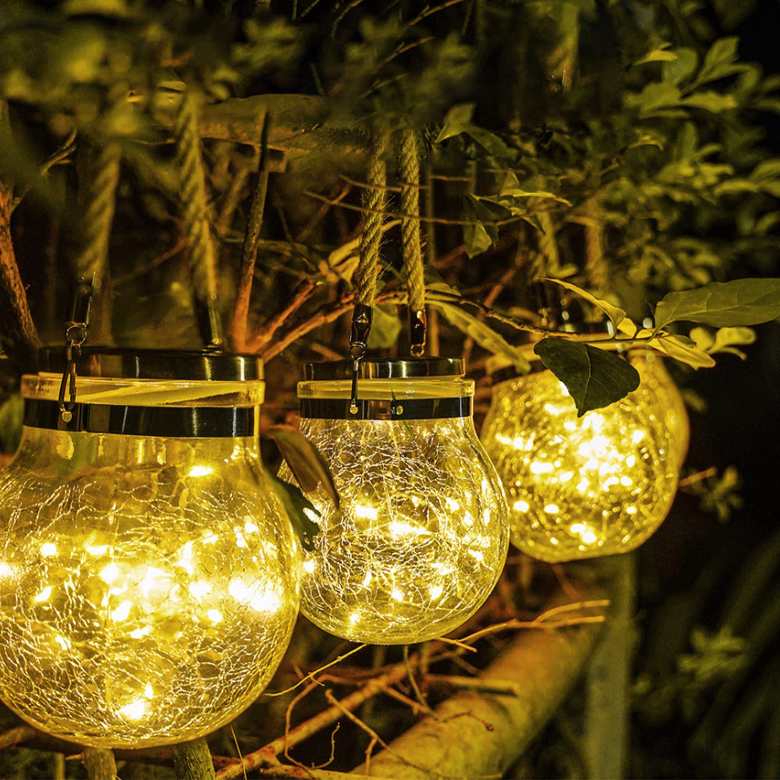 aboxoo Solar Light Hanging Lantern LED 2 Packs Solar Lights Crackle Glass Ball with Warm Light ,Waterproof Solar Powered Lanterns Decorative for Patio Garden Yard.