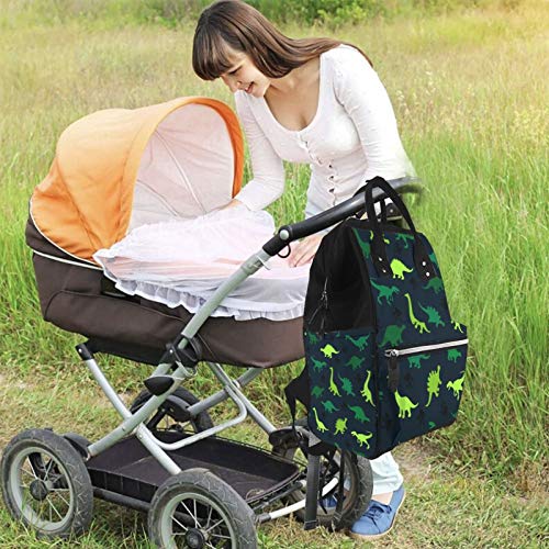 Backpack Diaper Bag Green Animal Dinosaur Womens Travel Bag Mens Laptop Bags (15.7"x11"x7", as Color)…