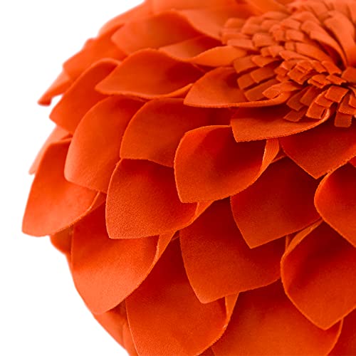 JWH Handmade 3D Flower Throw Pillow Covers Aesthetic Decorative Round Cushion Floral Accent Pillow Cases Velvet Pillowcase Living Room Bed Couch Bedroom 14 Inch Orange
