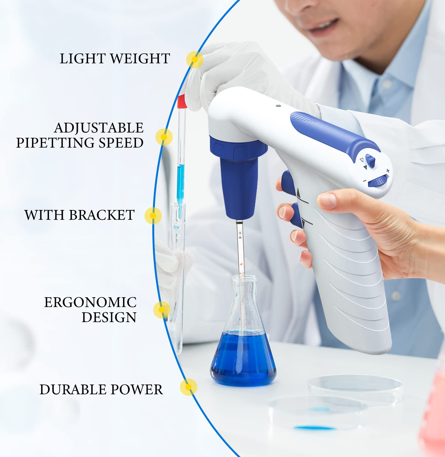 CGOLDENWALL Electric Pipettor Large Volume Automatic Motorized Pipette Filler Portable Pipette Controller for Biology Chemical Lab Speed Adjustable High Accuracy 0.1-200ML