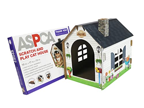 ASPCA Cardboard Cat House Hideaway Playhouse with Cat Scratcher Scratching Pad 19"L x 13"W x 17"H
