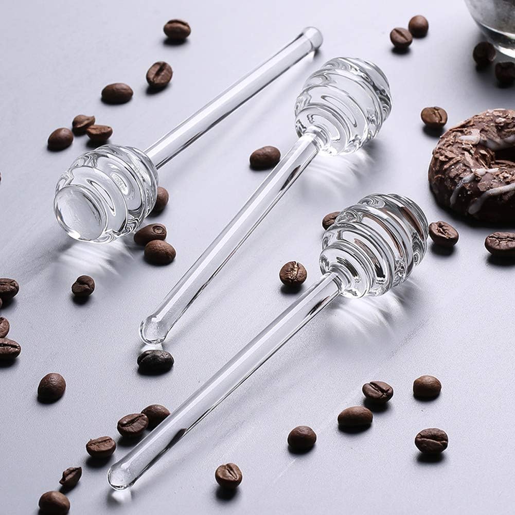 2Pcs Transparent 6" Glass Honey Dipper Sticks Stirring Sticks Server Honey Spoon Dipper Stirrer Honey Wand for Honey Pot Jar Containers Honey Dispense Drizzle, Clear Asparagus Servers Flatware,Servers