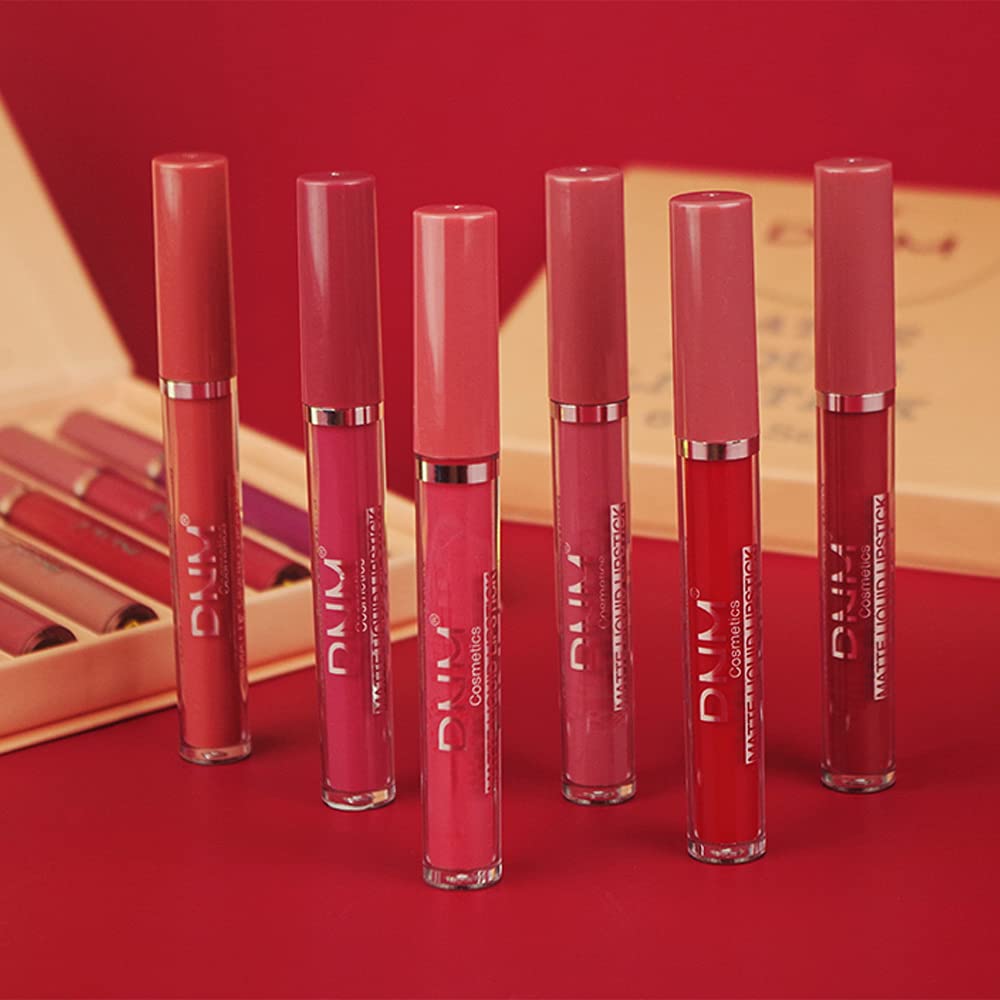 evpct 6Pcs Matte Liquid Lipstick Set Lip Stain Makeup Kit 24 Hour Long Lasting Waterproof Dark Red Stay on Lipsticks Set for Women Matt Lippies labiales larga duracion 24 C-01