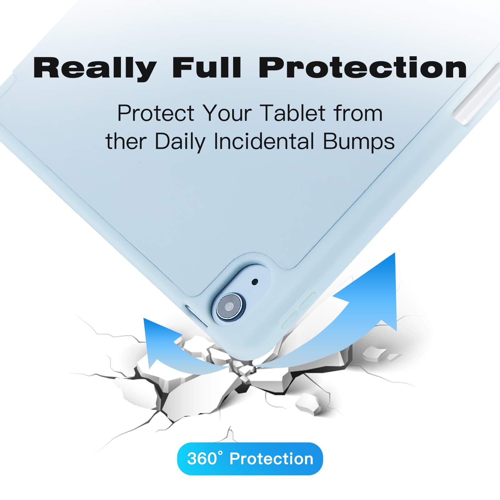 iPad Air 11 Inch Case 2024 / Air 6th 5th 4th Generation 2022/2020 10.9 Inch with Pencil Holder [Full Body Protection + Apple 2nd Pencil Charging and Auto Wake/Sleep] Smart Stand Case (Sky Blue) ﻿