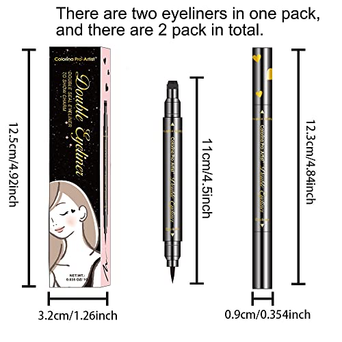 LemonSac 4 Pcs Double-sided Liquid Eyeliner Pencil Pen, with Eye Makeup Stamp Super Slim Gel Felt Tip, Waterproof Smudgeproof Long Lasting Eyeliner Eye Makeup (4PCS)