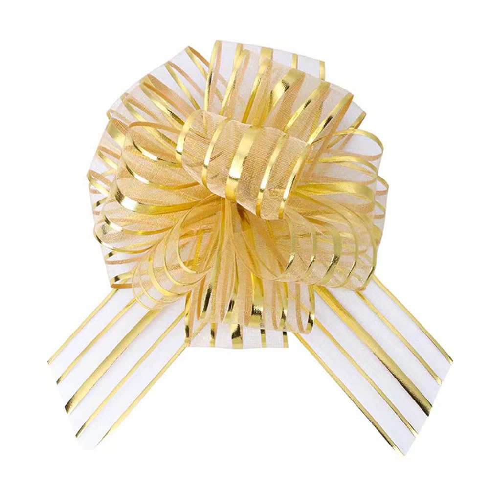 8Pcs Pull Bows,Large 6 Inch Pull Bow Present Wrapping Gold Pull Bow for Gift Wrapping Baskets Wedding Christmas Decorations (Gold)