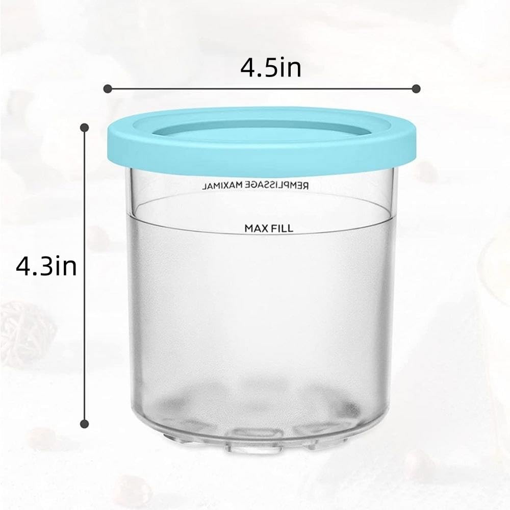 4 Pack Replacement Pints and Lids for Ninja Creami Deluxe - Compatible with NC301 NC300 NC299AMZ Series Ice Cream Maker, Airtight and Dishwasher Safe(Pink/Green/Grey/Blue)