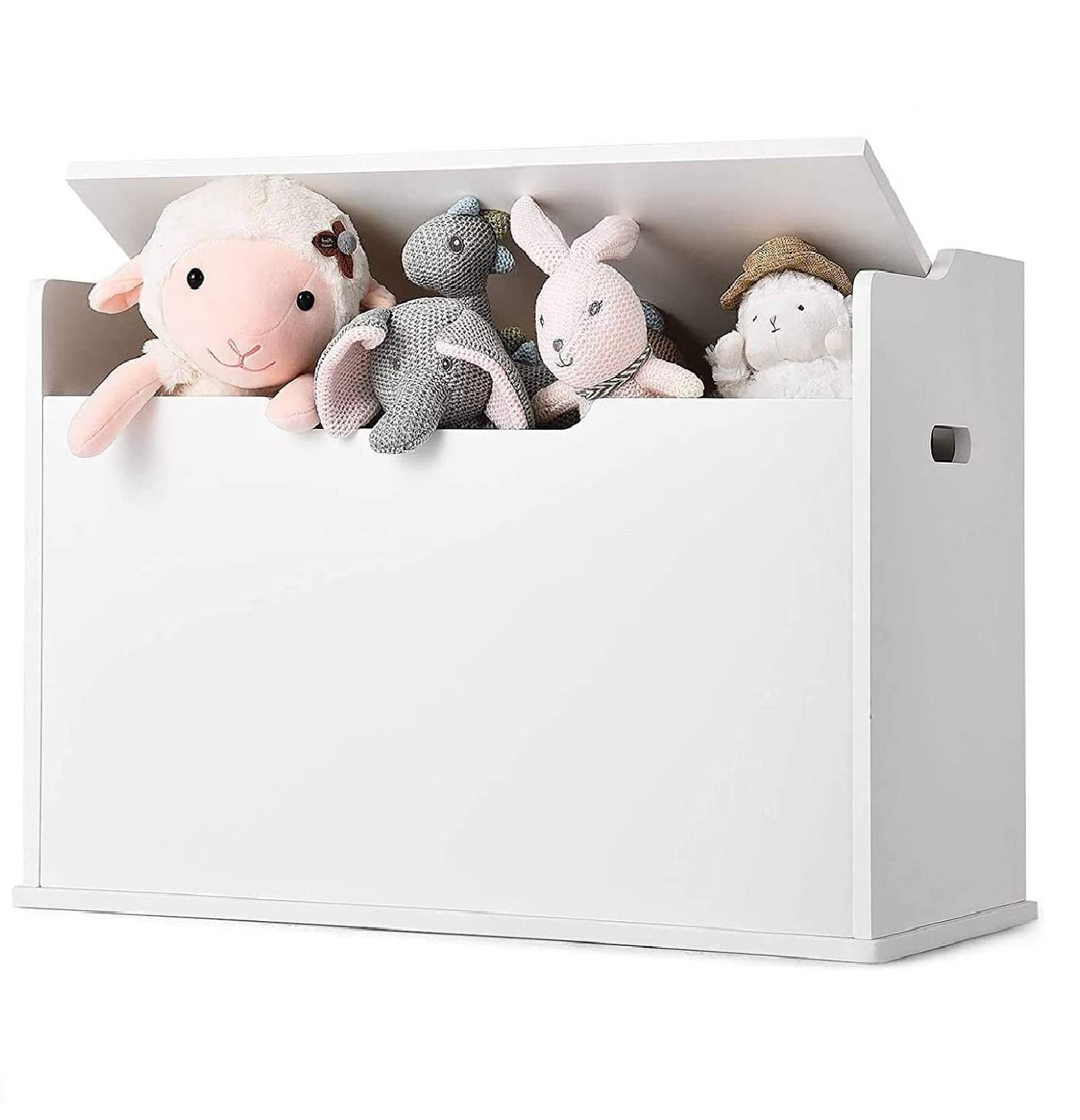 Costzon Wooden Toy Chest, 2 in 1 Toy Box and Storage Chest with Seating Cushion, Finger-Pinch Prevention Toy Storage Case with Seating Bench, Lift-Top Storage Chest for Bedroom/Living Room (White)