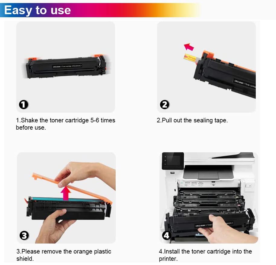 CHENPHON Compatible Canon 054H 054 Toner Cartridge High Capacity 4-Pack (BK/CMY) with Canon imageCLASS MF644Cdw LBP622Cdw LBP620C 621cw 623cdw MF641cw 642cdw 640c 643cdw 645cx Laser Printer (Black)